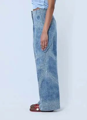 KIKO KOSTADINOV High-rise Wide-leg Textured Denim Pants - Blue