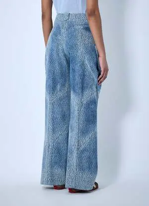 KIKO KOSTADINOV High-rise Wide-leg Textured Denim Pants - Blue