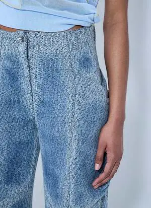 KIKO KOSTADINOV High-rise Wide-leg Textured Denim Pants - Blue