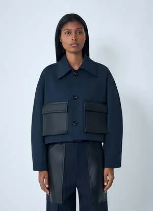 Bottega Veneta Compact Wool And Cotton Twill Jacket With Leather Pockets - Blue