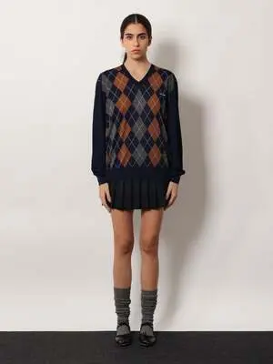 Miu Miu Argyle V-neck Virgin Wool Sweater