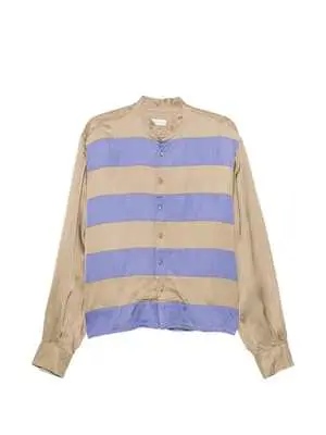 Dries Van Noten Horizontally Striped Shirt With Band Collar - Blue