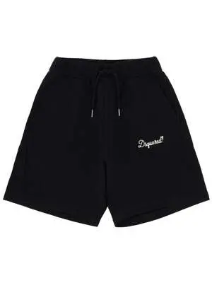Dsquared2 Relaxed Fit Cotton Shorts With Logo Embroidery - Black