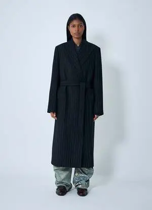Acne Studios Belted Pinstripe Coat - Black