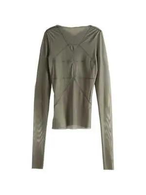 Rick Owens RICK OWENS Semi-Sheer Boat Neck Long Sleeve Top Gray