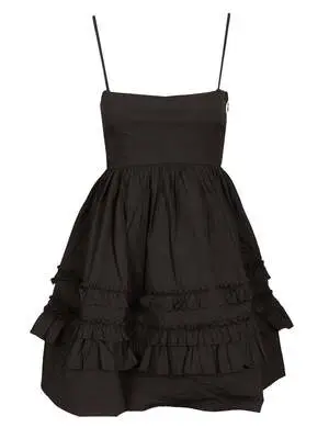 GANNI Mini Dress With Ruffles - Black