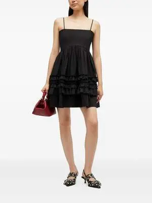 GANNI Mini Dress With Ruffles - Black