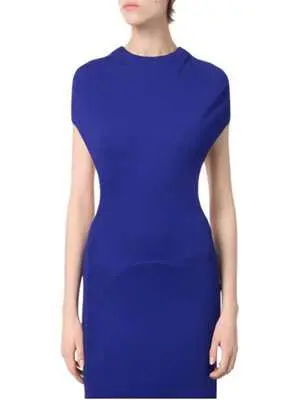 TOM FORD Backless Evening Dress With Cap Sleeves And Train - Blue
