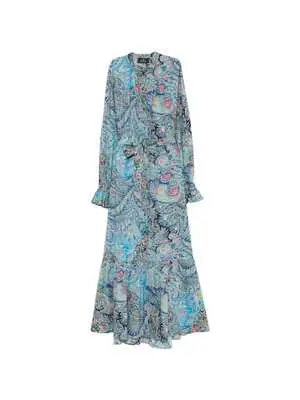 Etro Long Dress With Paisley Pattern And Ruffles - Blue
