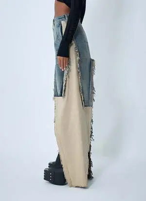 Rick Owens Distressed Denim Maxi Skirt