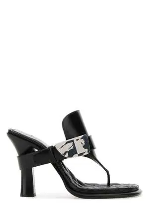 Burberry Leather Thong Mules With High Heel - Black