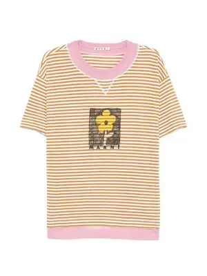 Marni Striped T-shirt With Floral Print - Multicolor