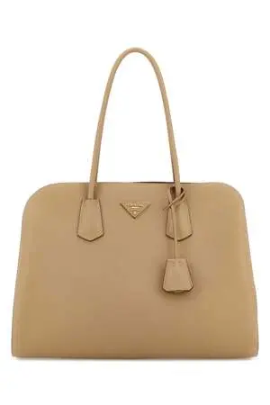 Prada Beige Leather Shopping Bag - Brown