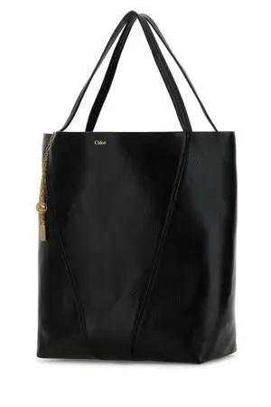 Chloé Leather Large Spin Shopping Bag - Black