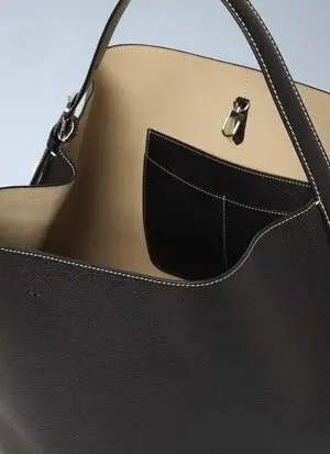 TOTEME Belted Tote Bag In Pebble-grain Leather - Black