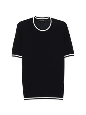 MONTECORE Fine-knit T-shirt With Contrasting Trim - Blue