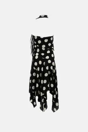 Junya Watanabe Polka Dot Halter Neck Midi Dress With Lace Trim - Multicolor