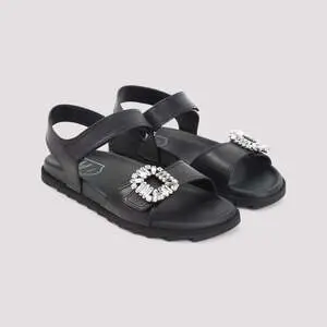 ROGER VIVIER Slidy Viv Strass Sandals - Black