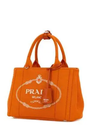 Prada Small Jardinière Handbag In Canvas - Orange