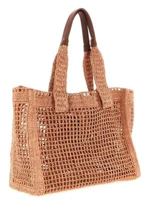 Chloé Crocheted Raffia East-west Shopping Bag With Leather Trim - Pink