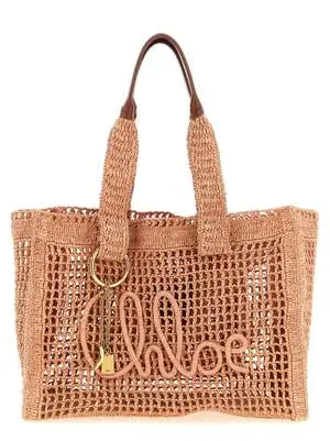 Chloé Crocheted Raffia East-west Shopping Bag With Leather Trim