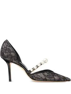 JIMMY CHOO Aurelie 85mm Lace Pumps With Pearl Embellishment - Black