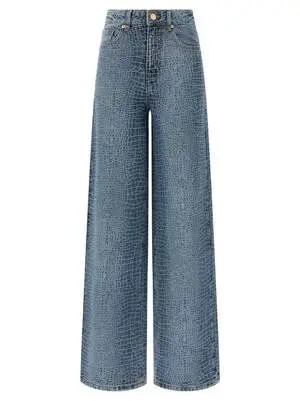 SELF-PORTRAIT Rhinestone Croc Effect Wide Leg Jeans - Multicolor