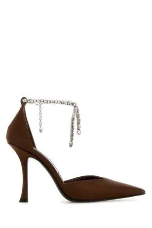 JIMMY CHOO Satin Stevie 100 Pumps With Embellished Ankle Strap - Brown