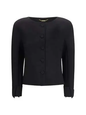 Chloé Collarless Wool Crêpe Fitted Jacket - Black