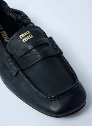 Miu Miu Logo Plaque Leather Loafers - Black