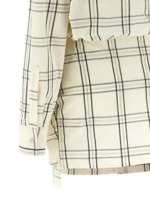 Attico Checked Cotton Poplin Mini Shirt Dress With Embroidered Logo