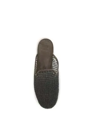 Brunello Cucinelli Suede Mules With Precious Net Embroidery