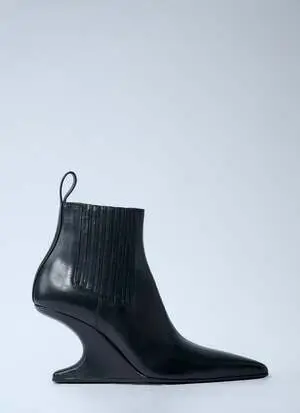 Rick Owens Leather Wedge Ankle Boots - Black