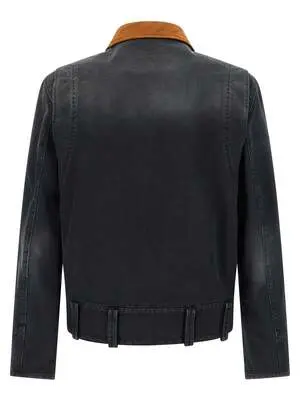 Marni Canvas Jacket With Suede Collar And Logo Detail