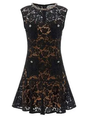 SELF-PORTRAIT Lace Crystal Mini Dress - Black