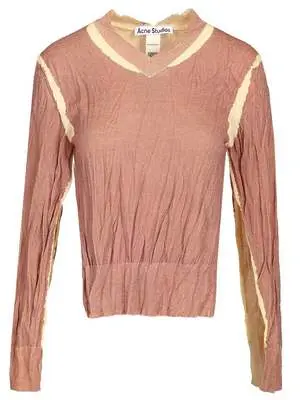Acne Studios Long Sleeve Crumpled V-neck Sweater With Button Detail - Multicolor