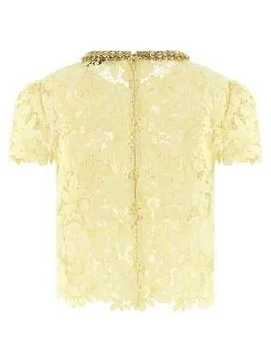 SELF-PORTRAIT Lace Crewneck Top With Pearl And Crystal Embellishment