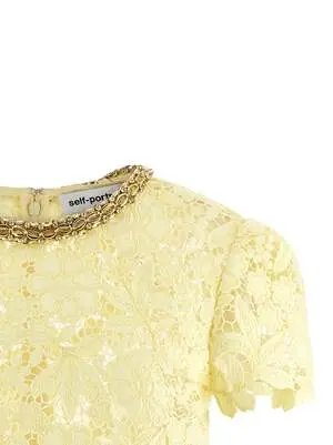 SELF-PORTRAIT Lace Crewneck Top With Pearl And Crystal Embellishment