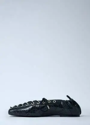 GANNI Ballerina Flats With Eyelet Lace-up Construction - Black