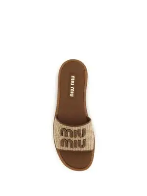 Miu Miu Raffia Logo Slide Sandals