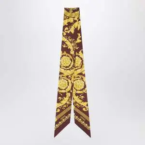Versace Printed Silk Twill Lavalliã¨re Scarf In Burgundy/gold - Red