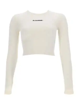 JIL SANDER Cropped Long Sleeve Top With Logo - White