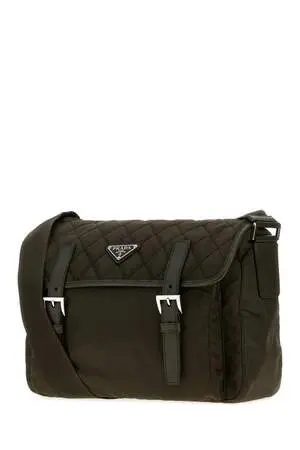 Prada Sand Canvas Shopping Bag With Golden Metal Finishing - Green