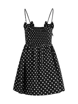 GANNI Polka-dot Satin Mini Dress With Bow Detail