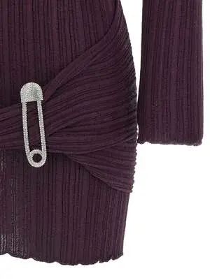 Giuseppe Di Morabito Jewel Brooch Ribbed Mini Dress