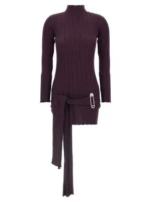 Giuseppe Di Morabito Jewel Brooch Ribbed Mini Dress