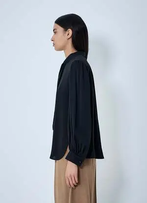 Max Mara Silk Button-down Shirt With Self-tie Neckline - Black