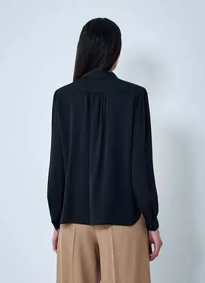 Max Mara Silk Button-down Shirt With Self-tie Neckline - Black