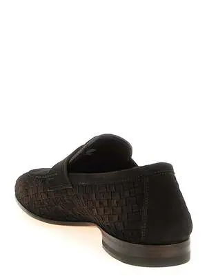 Santoni Woven Suede Loafers - Brown