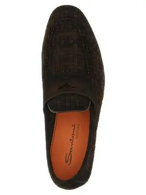 Santoni Woven Suede Loafers - Brown
